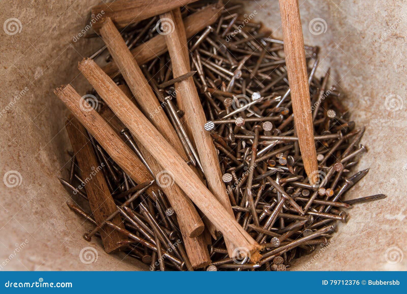 Pile of Nails in a Plastic Bucket. Stock Photo - Image of improvement ...