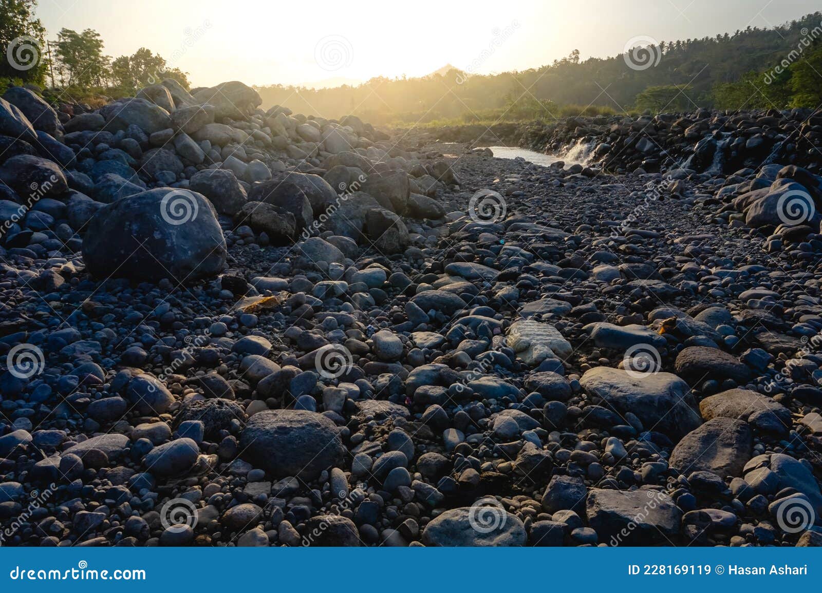 Pile of Natural Rocks by the River Stock Image - Image of horizon ...