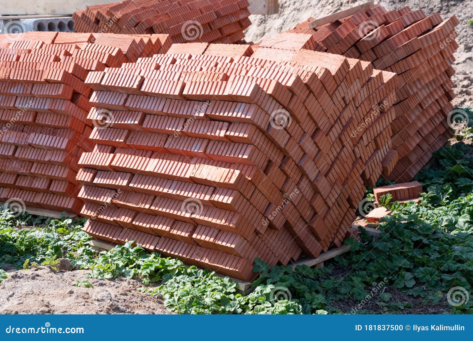 Pile of New Red Bricks on the Ground Stock Photo - Image of estate ...