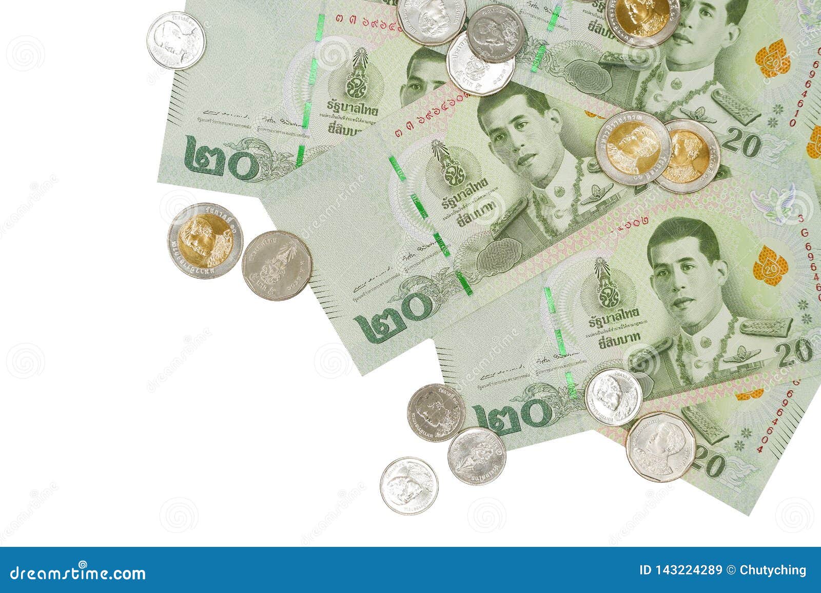 Pile of New 20 Thai Baht Banknotes and Coins. Stock Image - Image of ... Pile of New 20 Thai Baht Banknotes and Coins. Stock Image - Image of ...