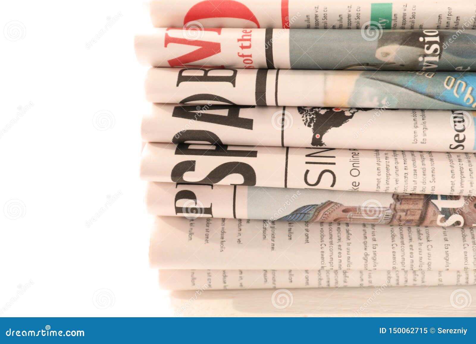 Pile of Newspapers on White Background Stock Image - Image of media ...
