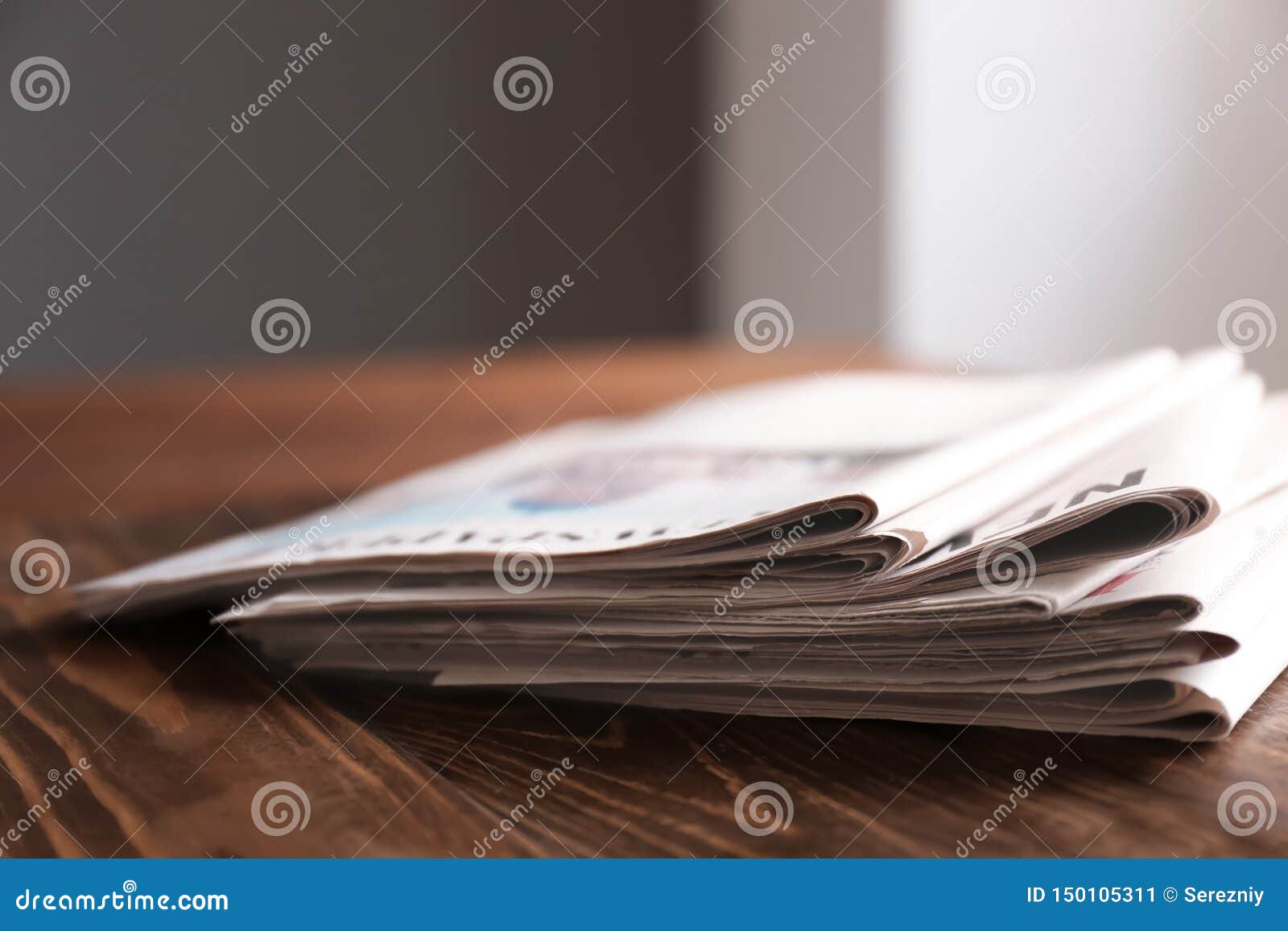 Pile of Newspapers on Wooden Table Stock Image - Image of reading ...