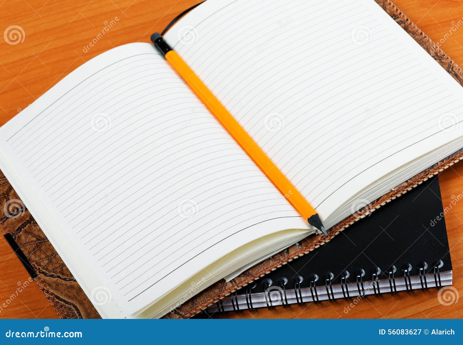 Pile of Notebooks in Leather Covers and a Pencil Stock Image - Image of ...