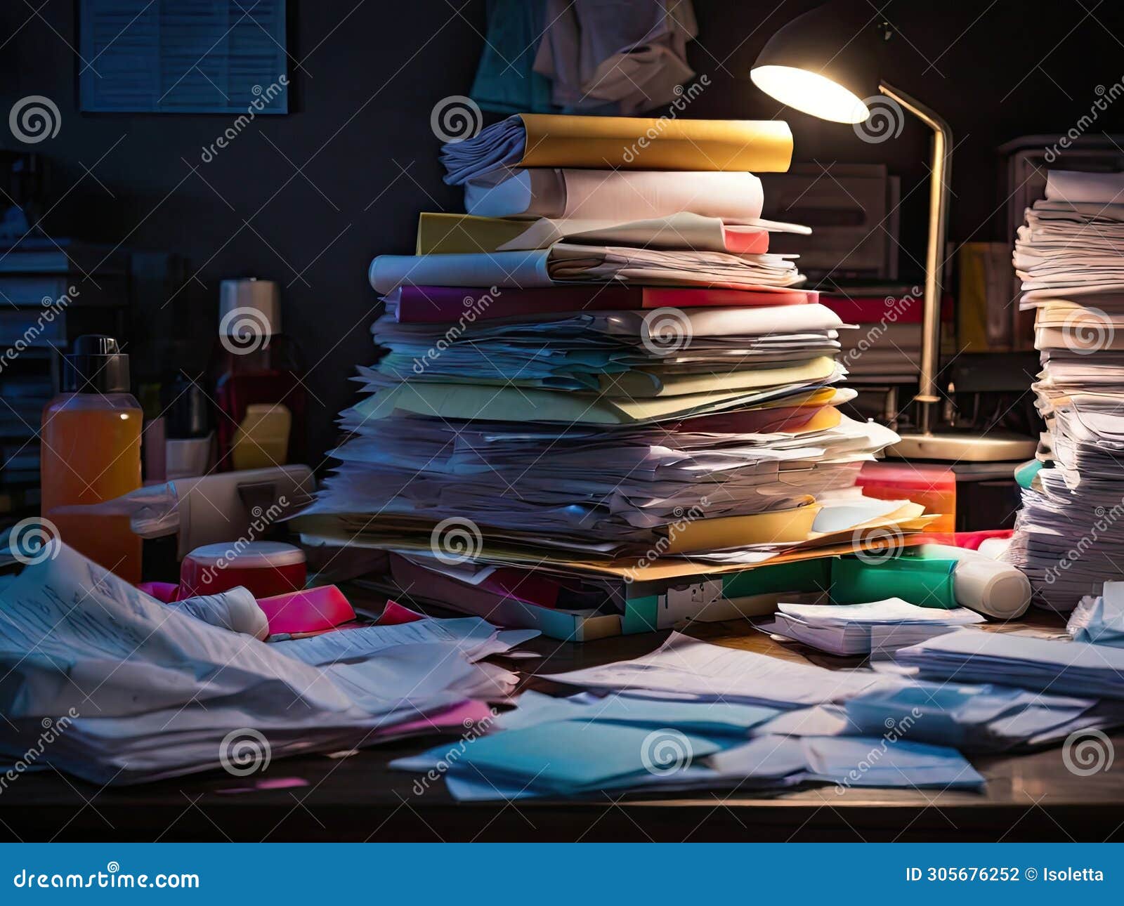 A Pile of Office Papers and Documents in the Office Interior. Routine ...
