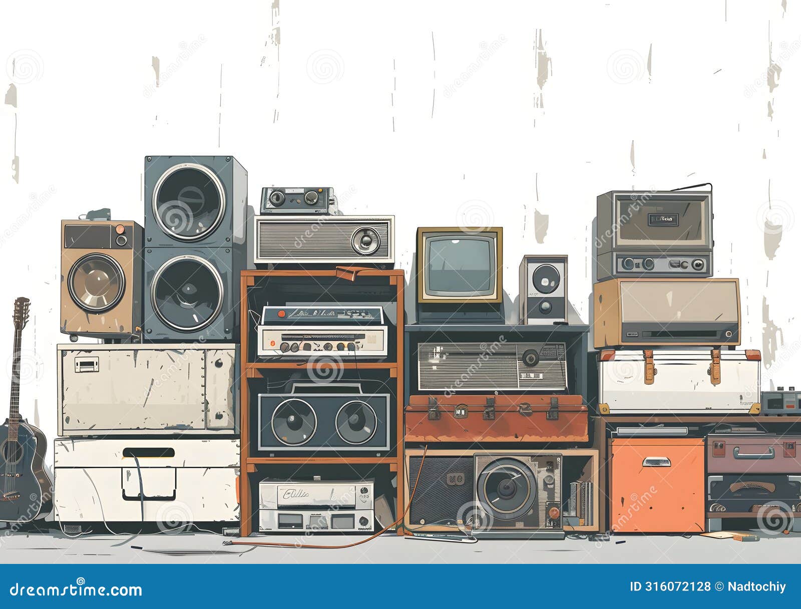 Stacked Old Audio Equipment in Electric Blue Metal, Event City Stock ...