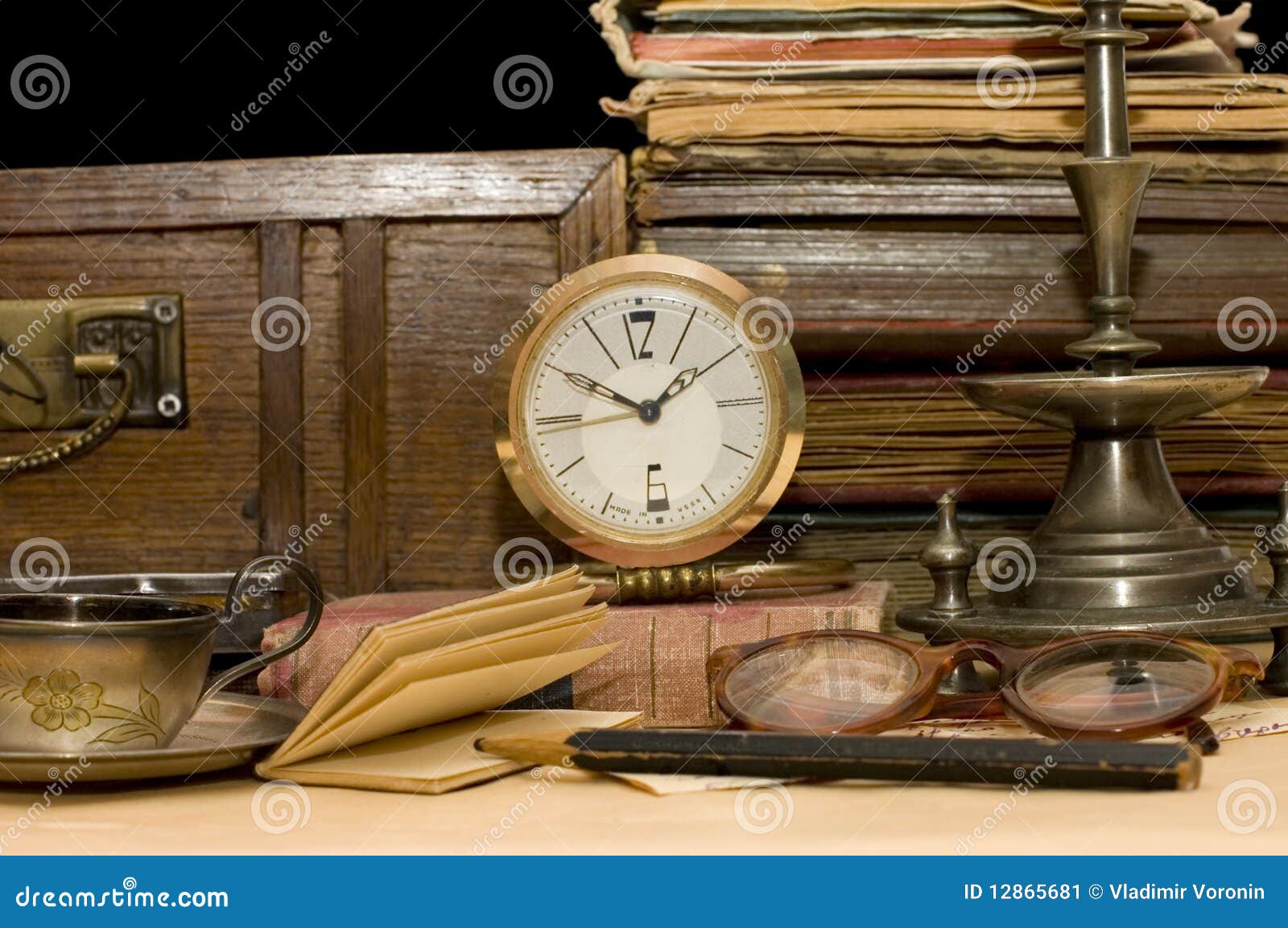 Pile of Old Books and Different Things Stock Image - Image of book ...