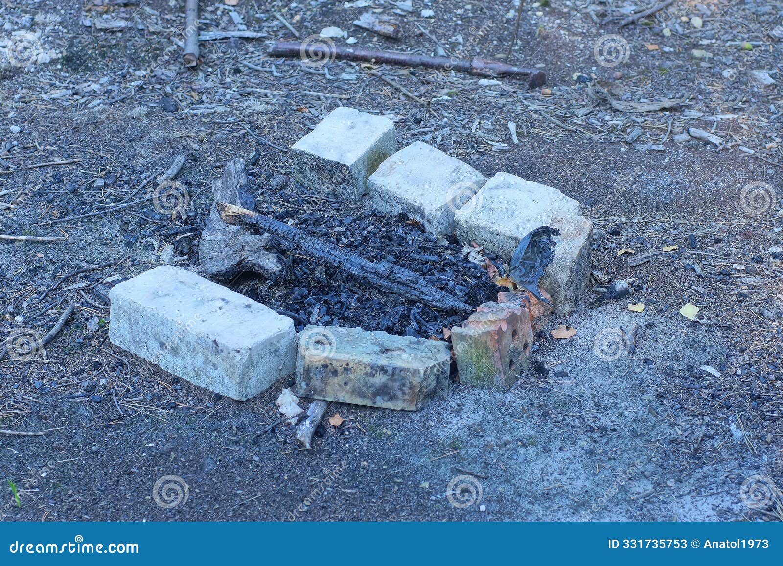 A Pile of Old Bricks in an Extinct Campfire on the Ground Stock Image ...