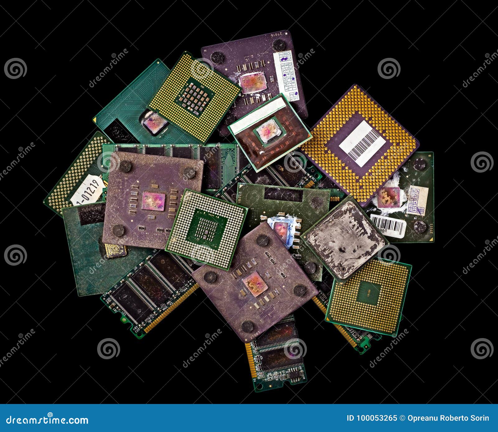 Pile of Old Burned CPU Chips and Memory Modules Stock Image - Image of ...