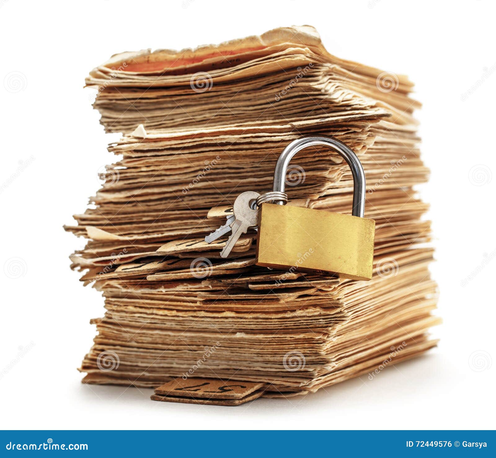 Pile of Old Cards with Keylock Stock Photo - Image of brown, document ...