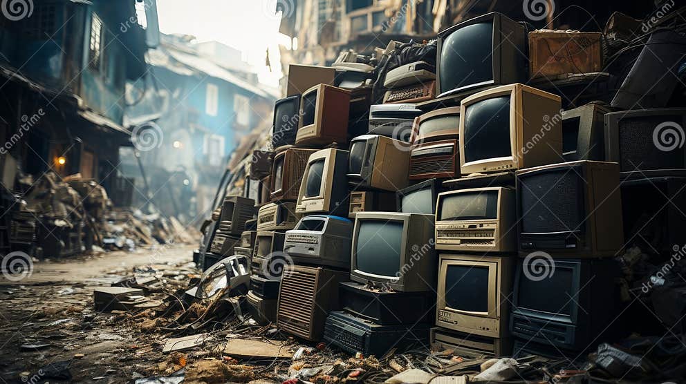 A Pile of Old Computers and Broken Tvs. Generative AI. Stock ...