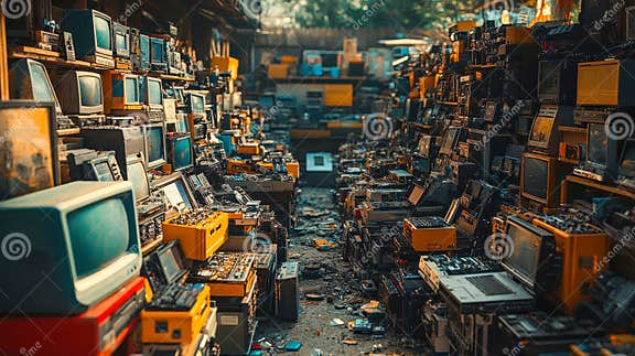 Pile of Old Computers Discarded in an E-waste Scrapyard. Highlights ...