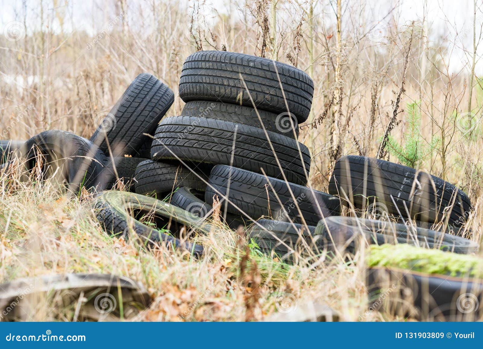 Pile of Old Discarded Tyres on the Grass Stock Image - Image of ...