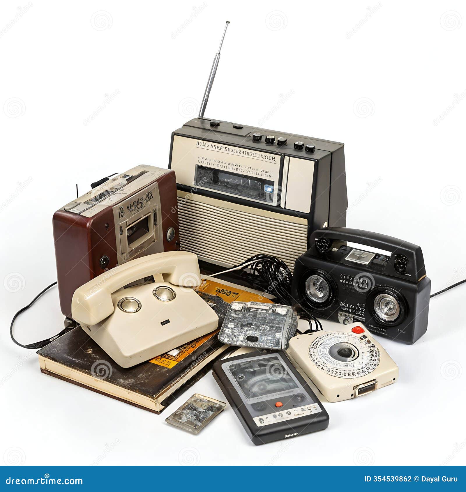 Pile of Old Electronic Devices Isolated on White Background Stock ...