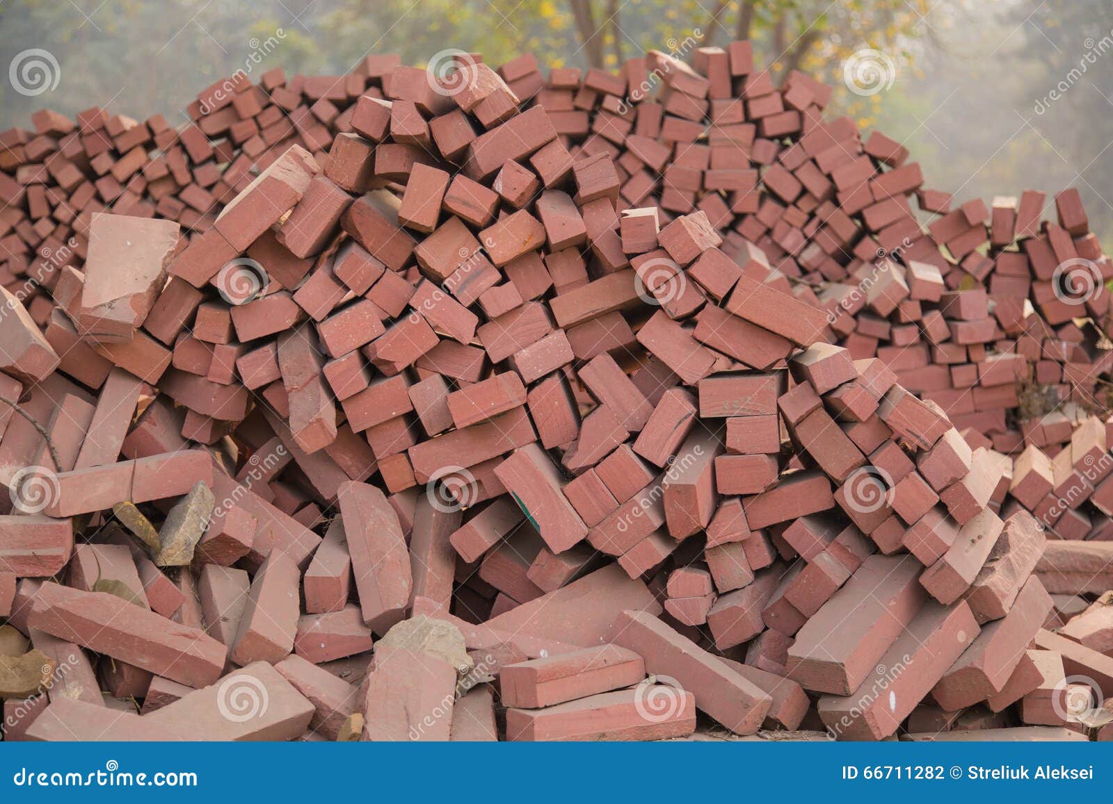 Handmade Bricks Made Of Black Volcanic Sand, Water And Cement. Manual ...