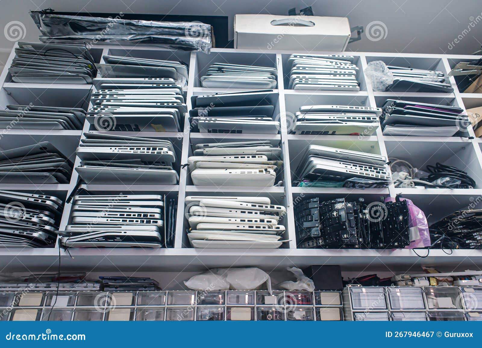 Pile of Old Laptops in Electronics Repair and Maintenance Shop Stock ...