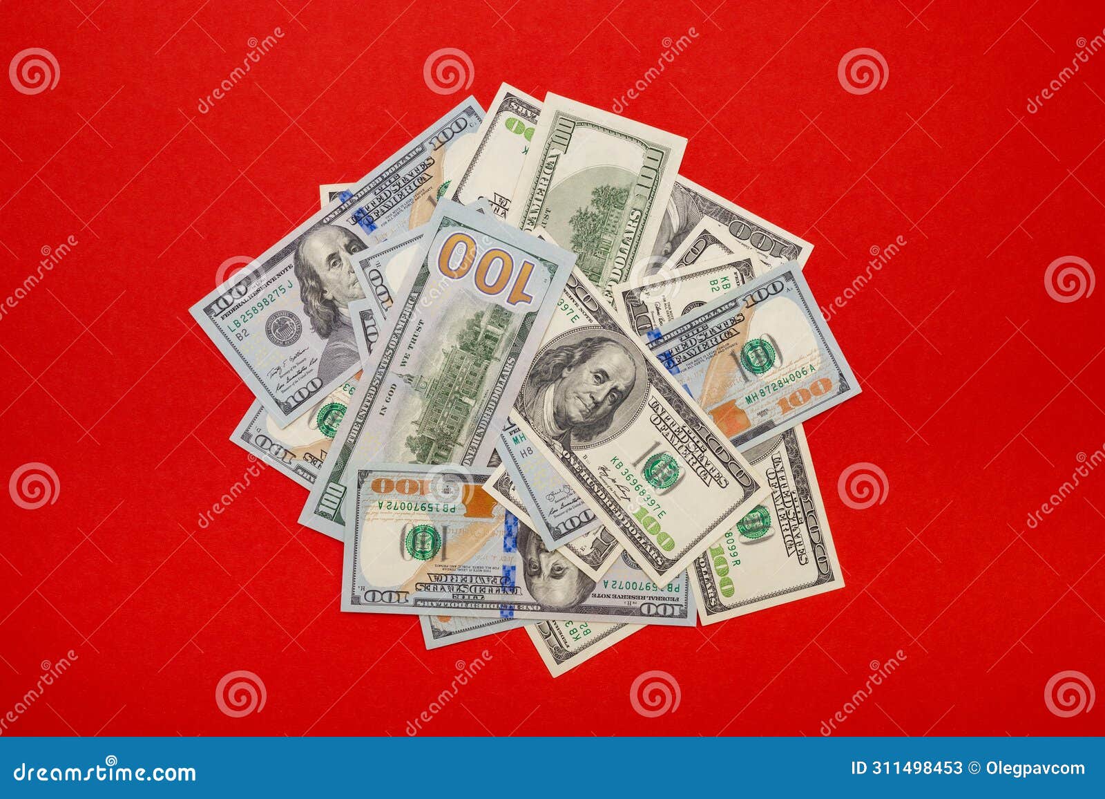 A Pile of Old and New Dollars on a Red Background Stock Image - Image ...