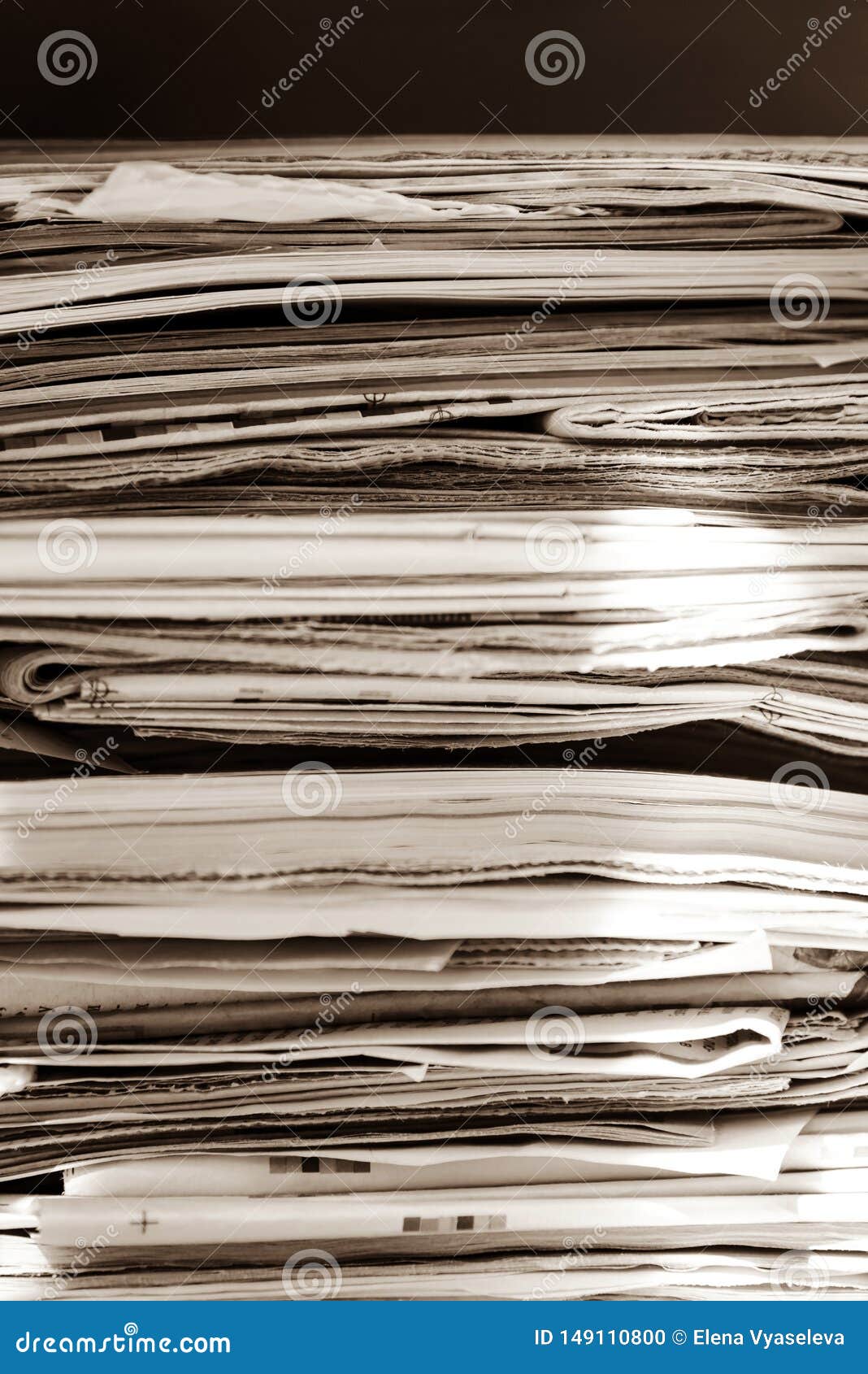 Pile of Old Newspapers and Magazines, Stack, Side View. Vintage ...