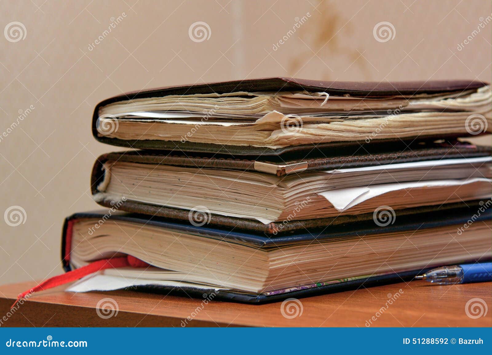 Pile of Old Notebooks of the Student on Table Stock Photo - Image of ...