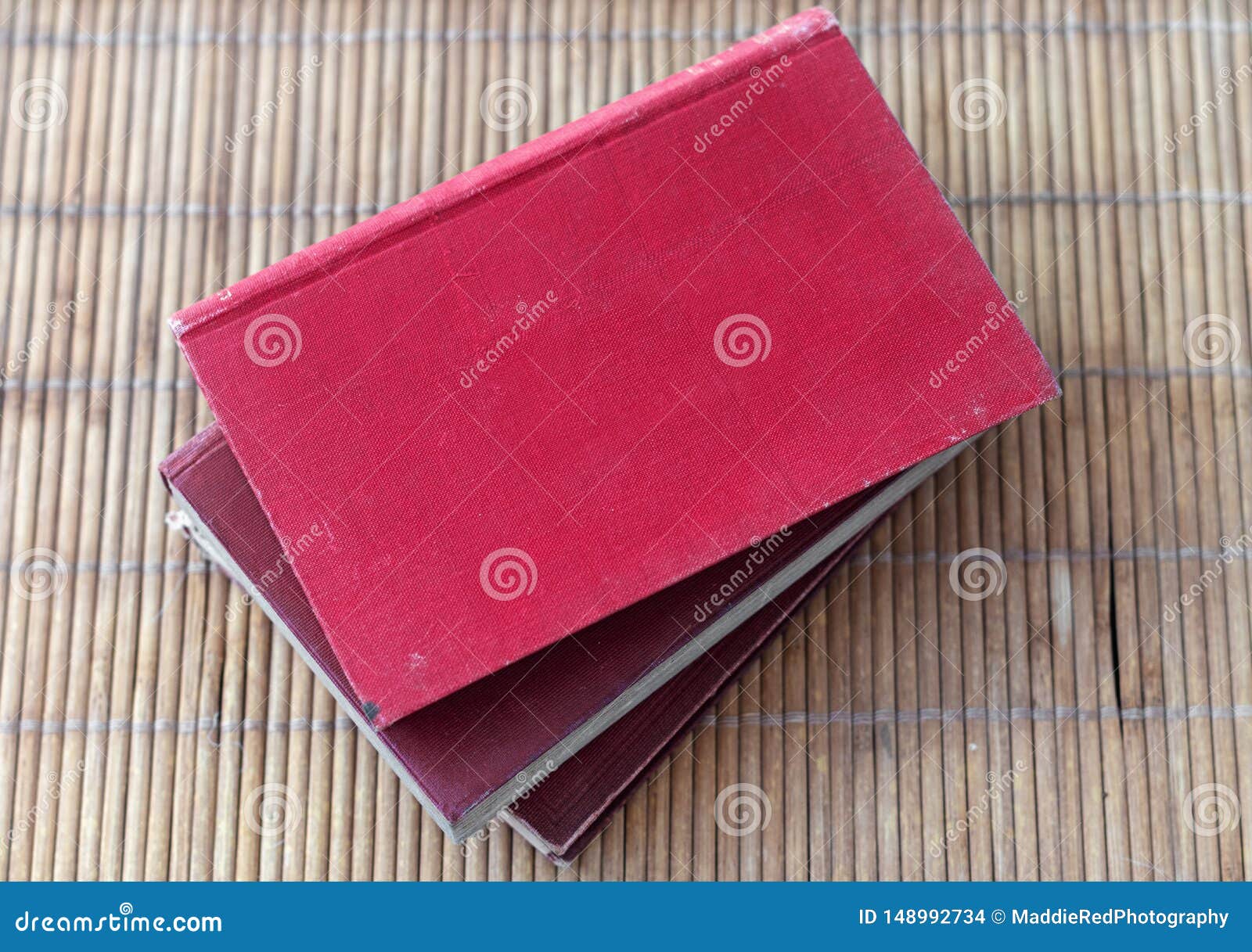 Pile of Old Red Books with Blank Covers and Copy Space Stock Photo ...