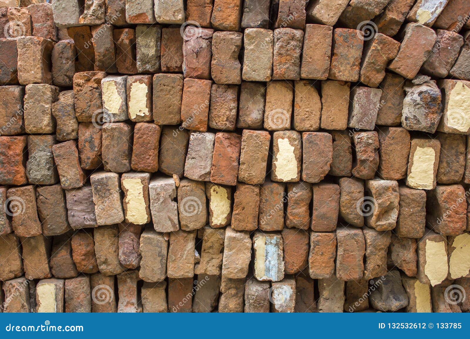 Pile of Old Red Bricks Stacked in Even Rows. Rough Surface Texture ...