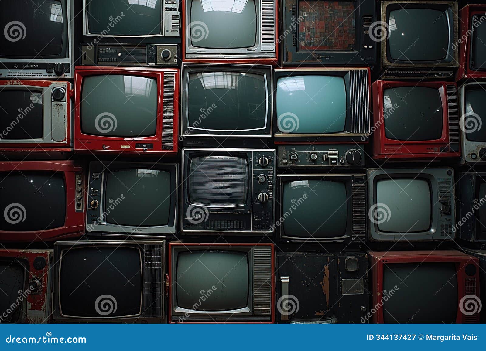 Pile of Old Retro TVs Stacked on Top of Each Other Stock Illustration - Illustration of vintage ...