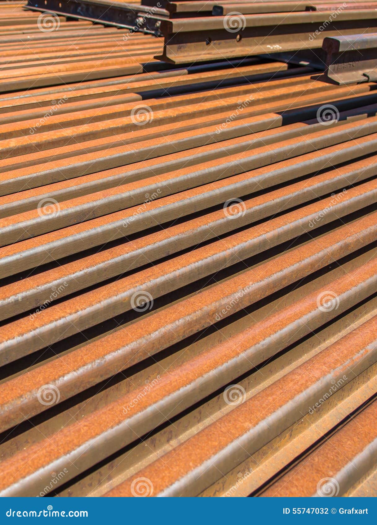 Pile of Old Rusty Rails stock photo. Image of space, recycling - 55747032