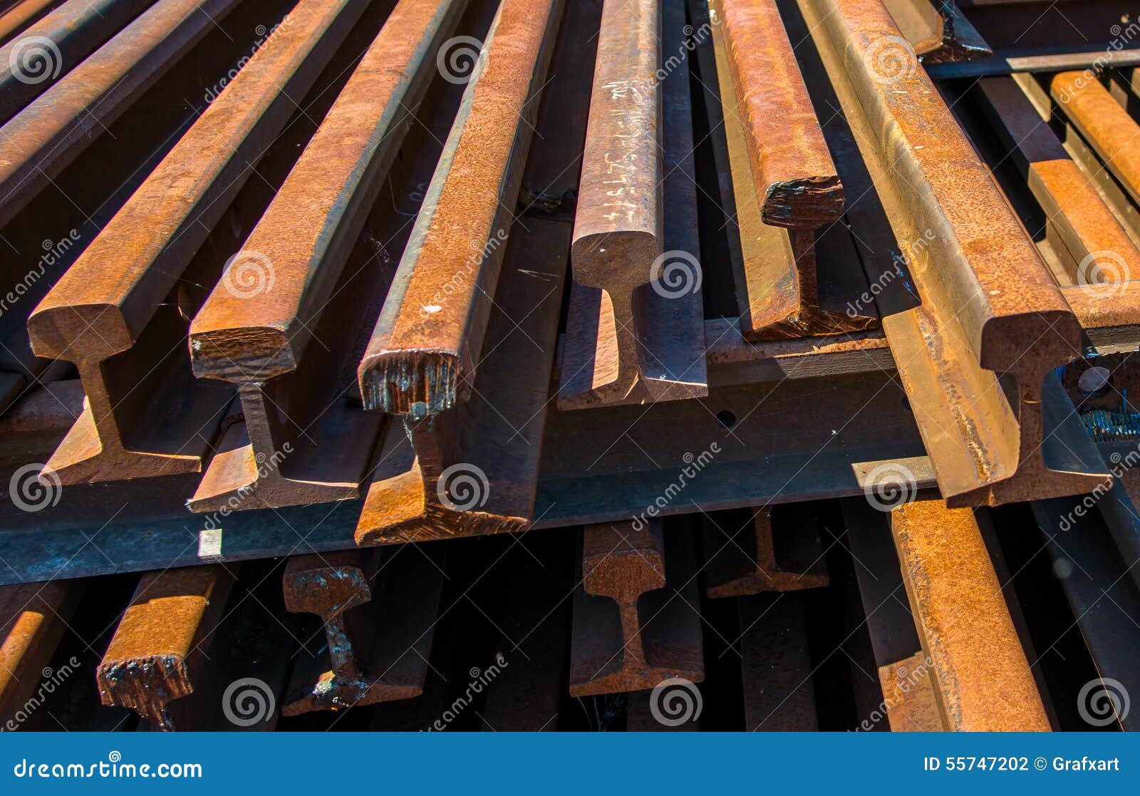Pile of Old Rusty Rails stock photo. Image of background - 55747202