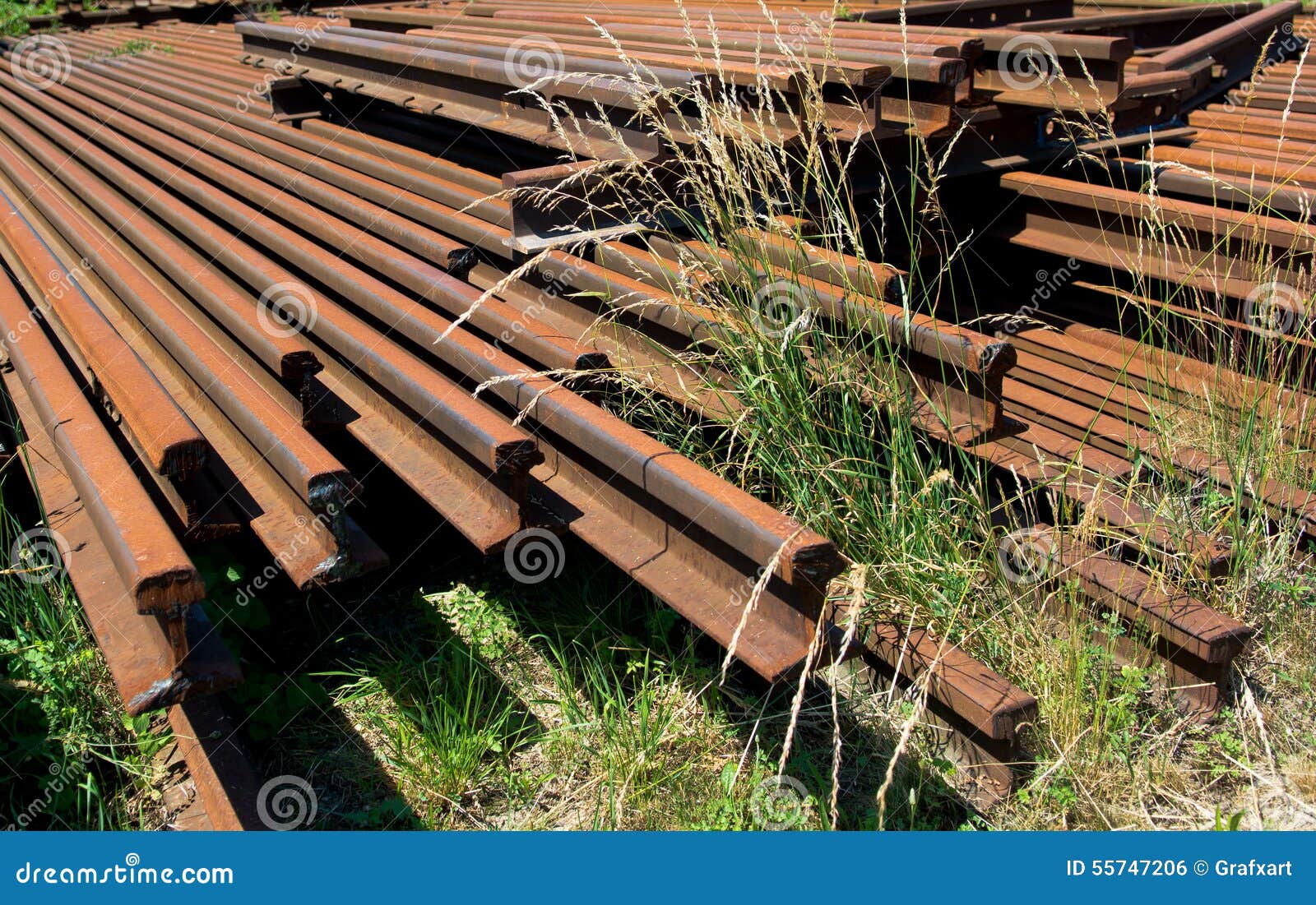 Pile of Old Rusty Rails stock photo. Image of infrastructure - 55747206