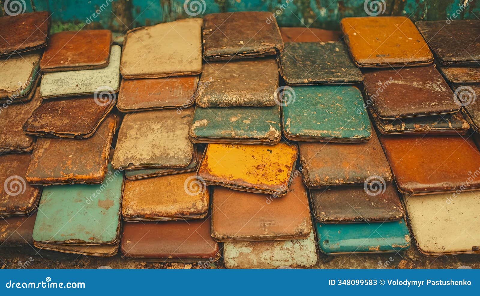A Pile of Old Rusty Tiles Stacked on Top of Each Other Stock Image ...