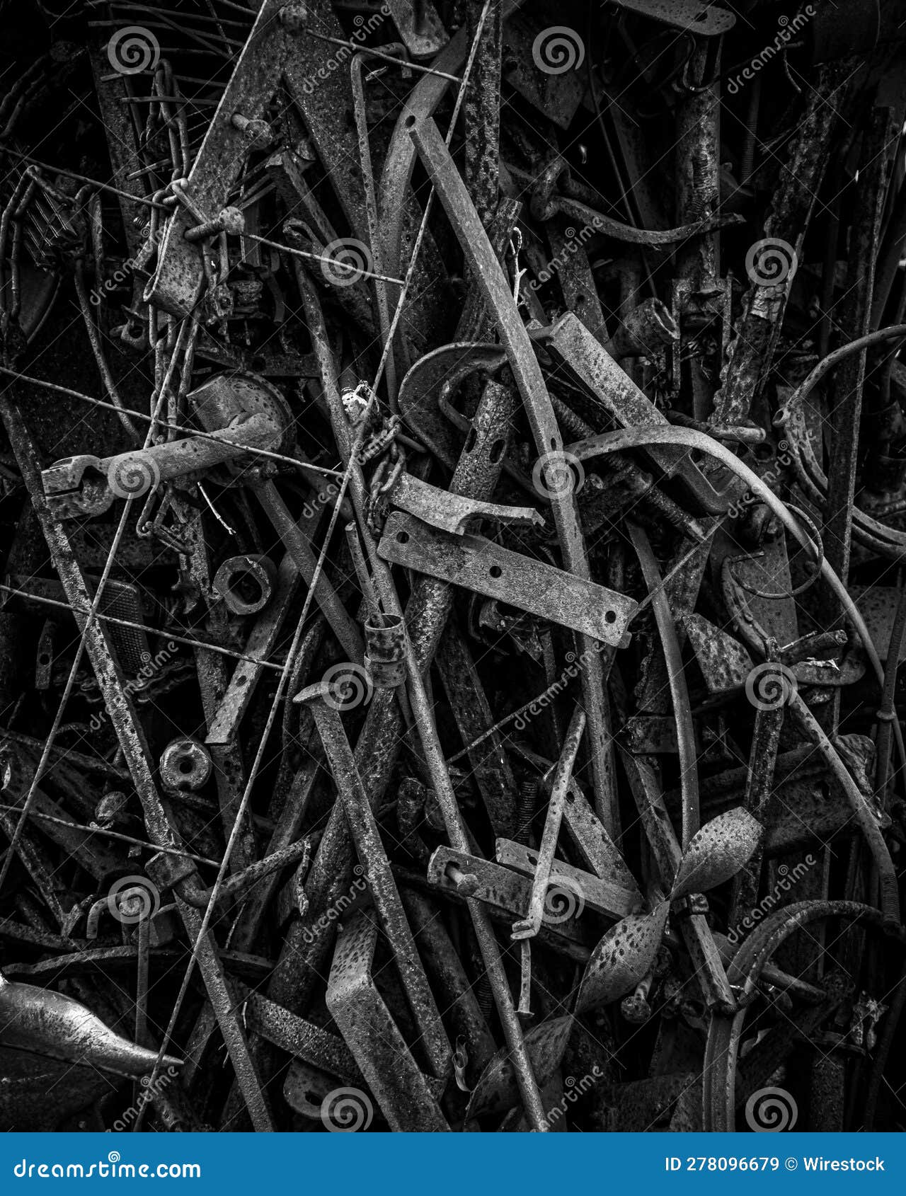 Pile of Old, Rusty Tools Including in Grayscale Stock Image - Image of ...