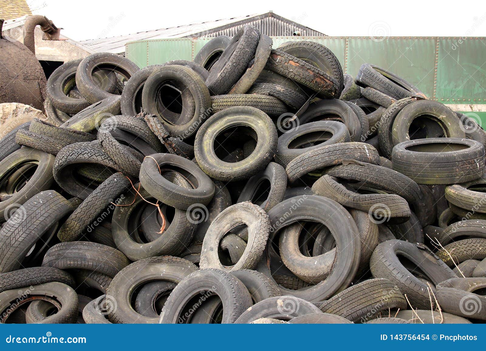 Pile of old tyres. stock photo. Image of dumped, decaying - 143756454