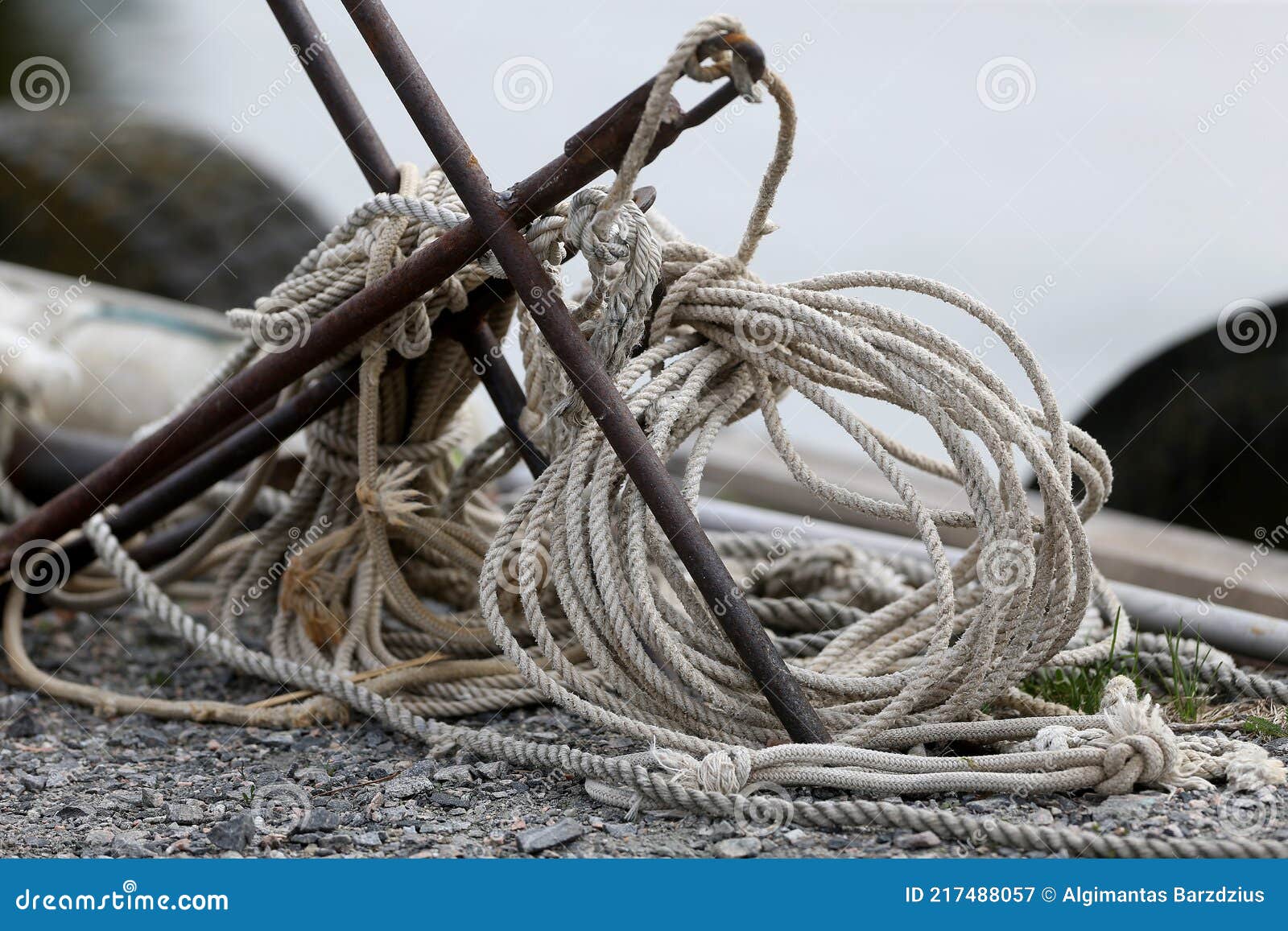 Pile of Old Worn Hemp Rope Coils on Boat Deck Background Texture ...