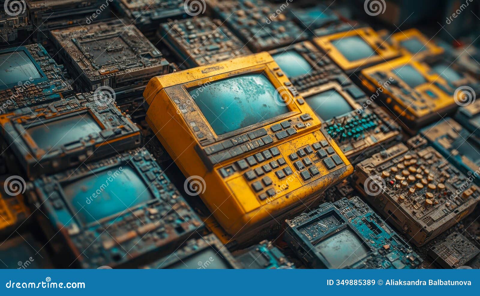 Pile of Old Yellow and Black Computers Discarded in an E-waste ...