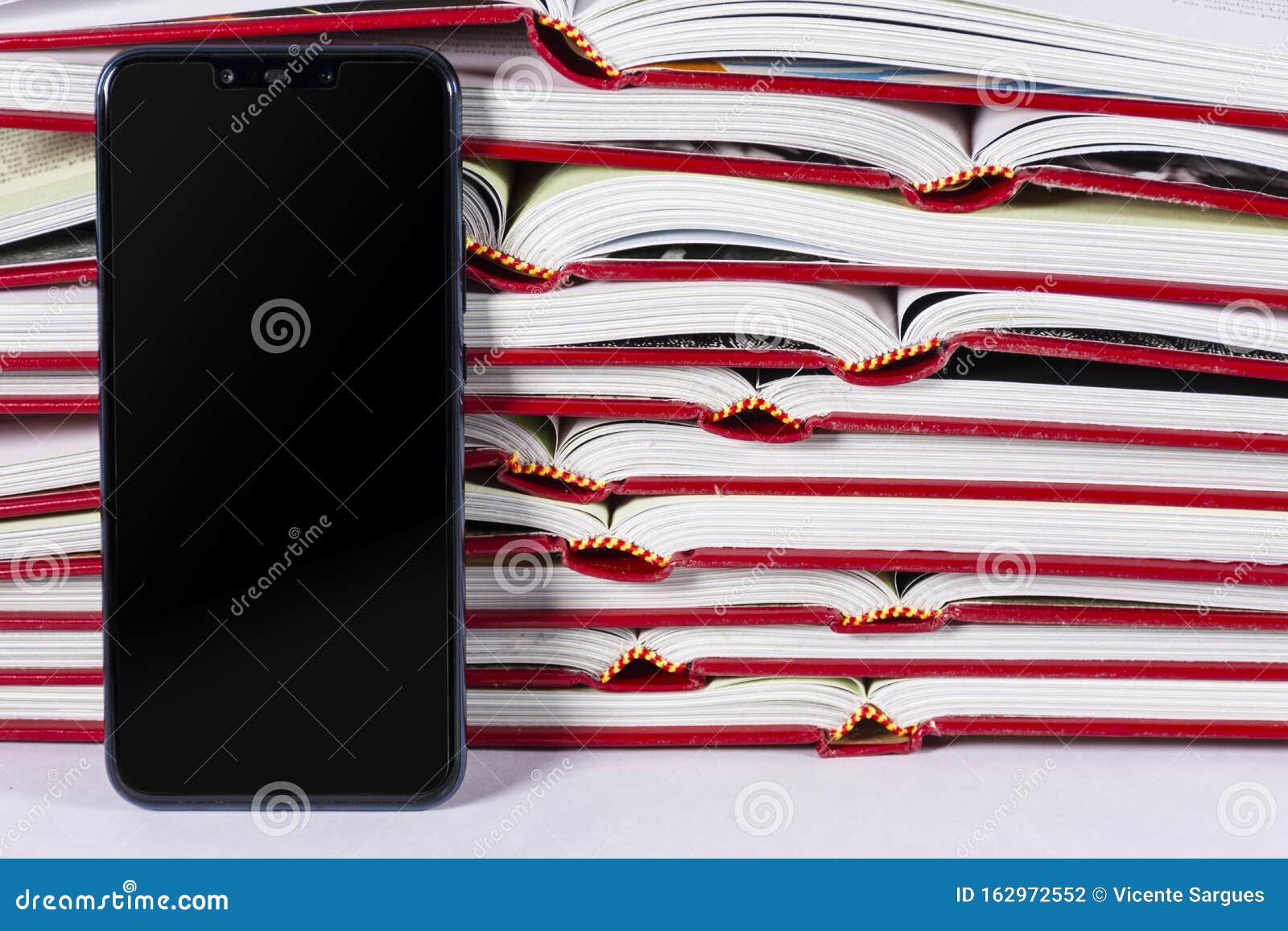 Pile of Opened Books with Smartphone Stock Vector - Illustration of ...