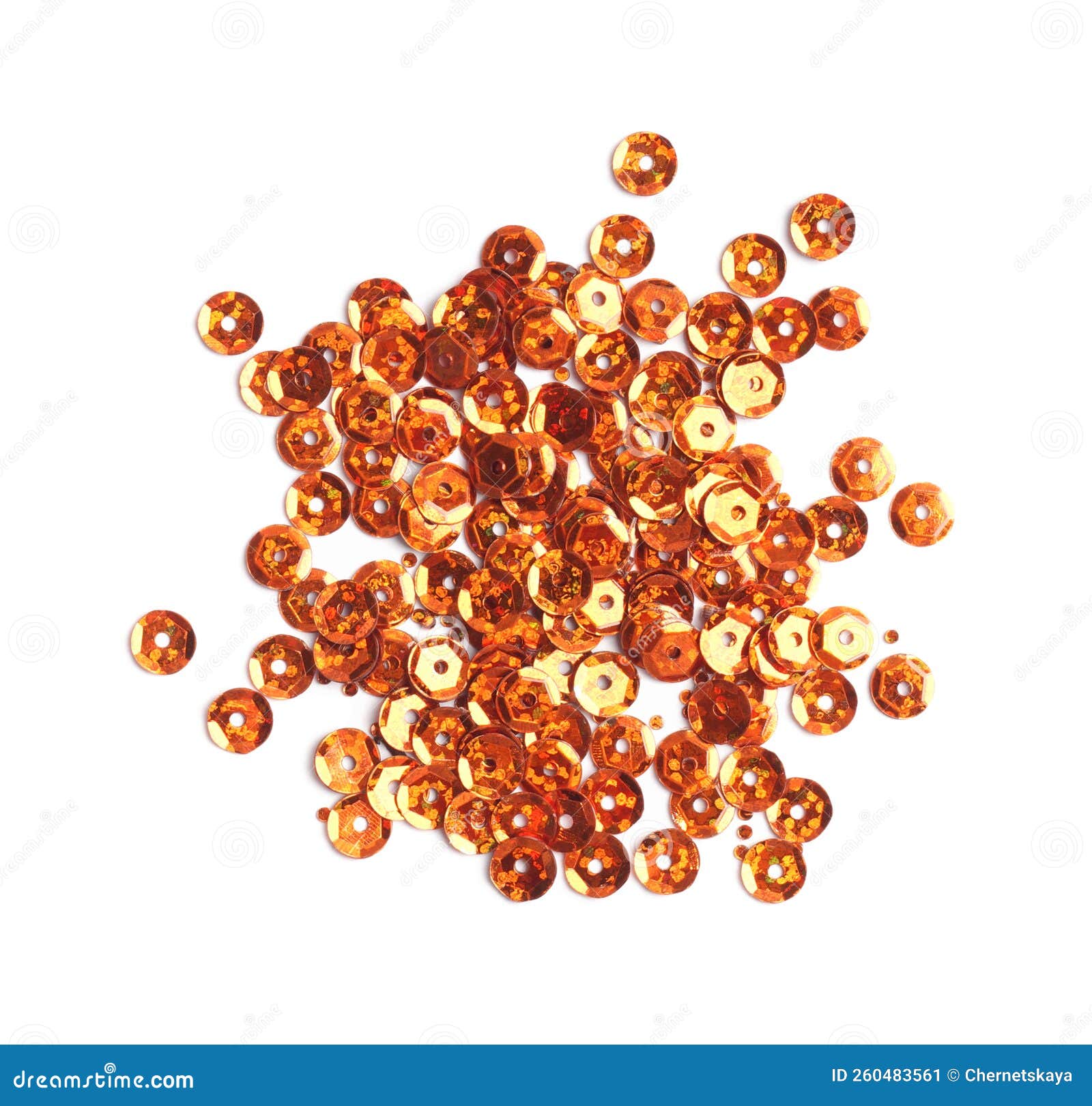 Pile of Orange Sequins Isolated on White, Top View Stock Image - Image ...