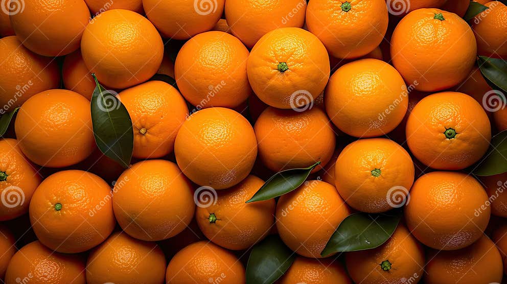 Pile of Oranges with Leaves Stock Illustration - Illustration of ...