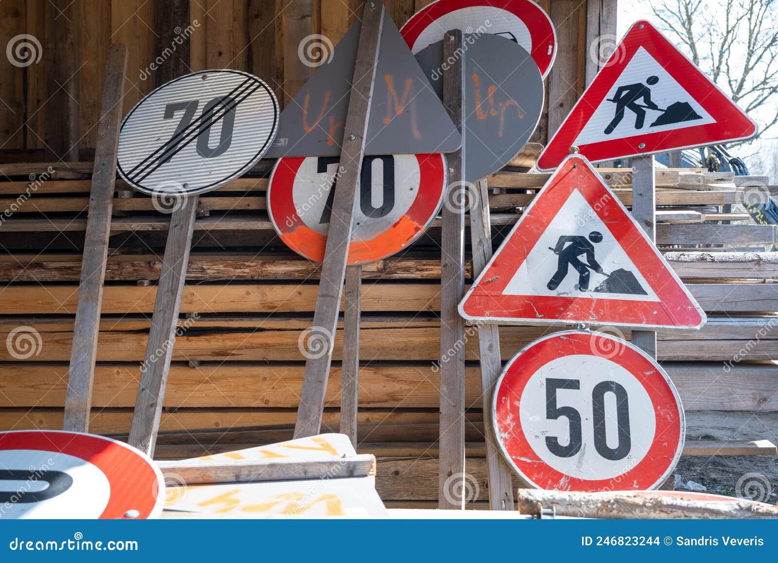 Pile Of Out-of-order Red And White Traffic Signs Stock Photography ...
