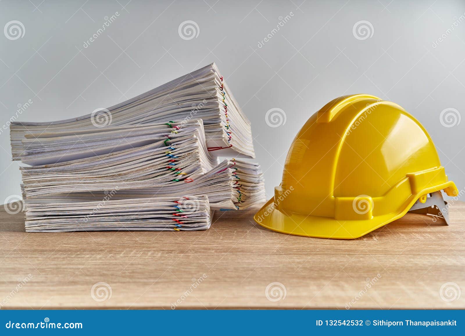 Pile Overload Document of Report with Yellow Engineer Hat Stock Photo ...