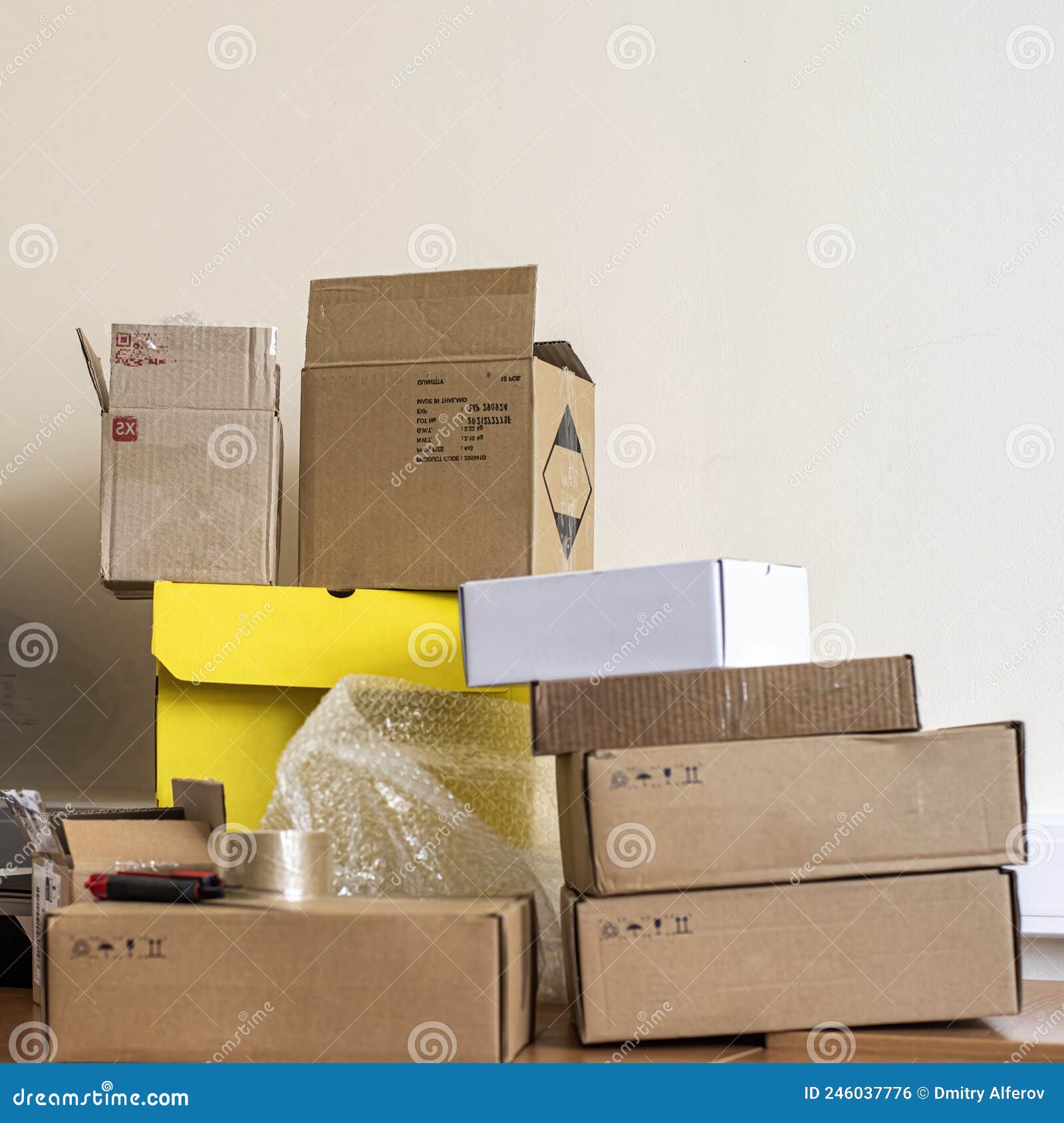 A Pile of Packing Box on the Desk in the Dispatch Office Stock Photo ...