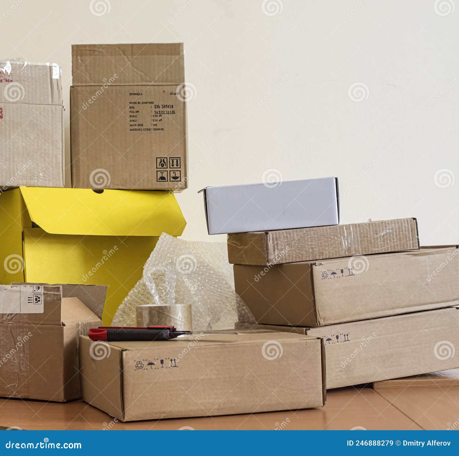 A Pile of Packing Box on the Desk in the Dispatch Office Stock Image ...