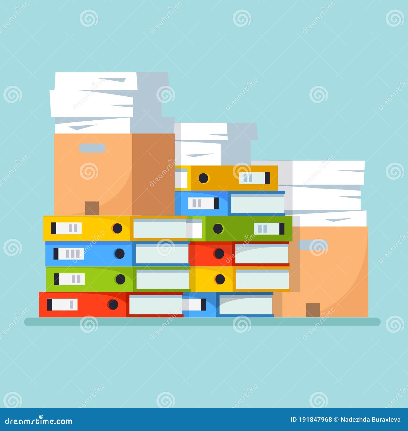 Pile of Paper, Document Stack with Carton, Cardboard Box, Folder ...