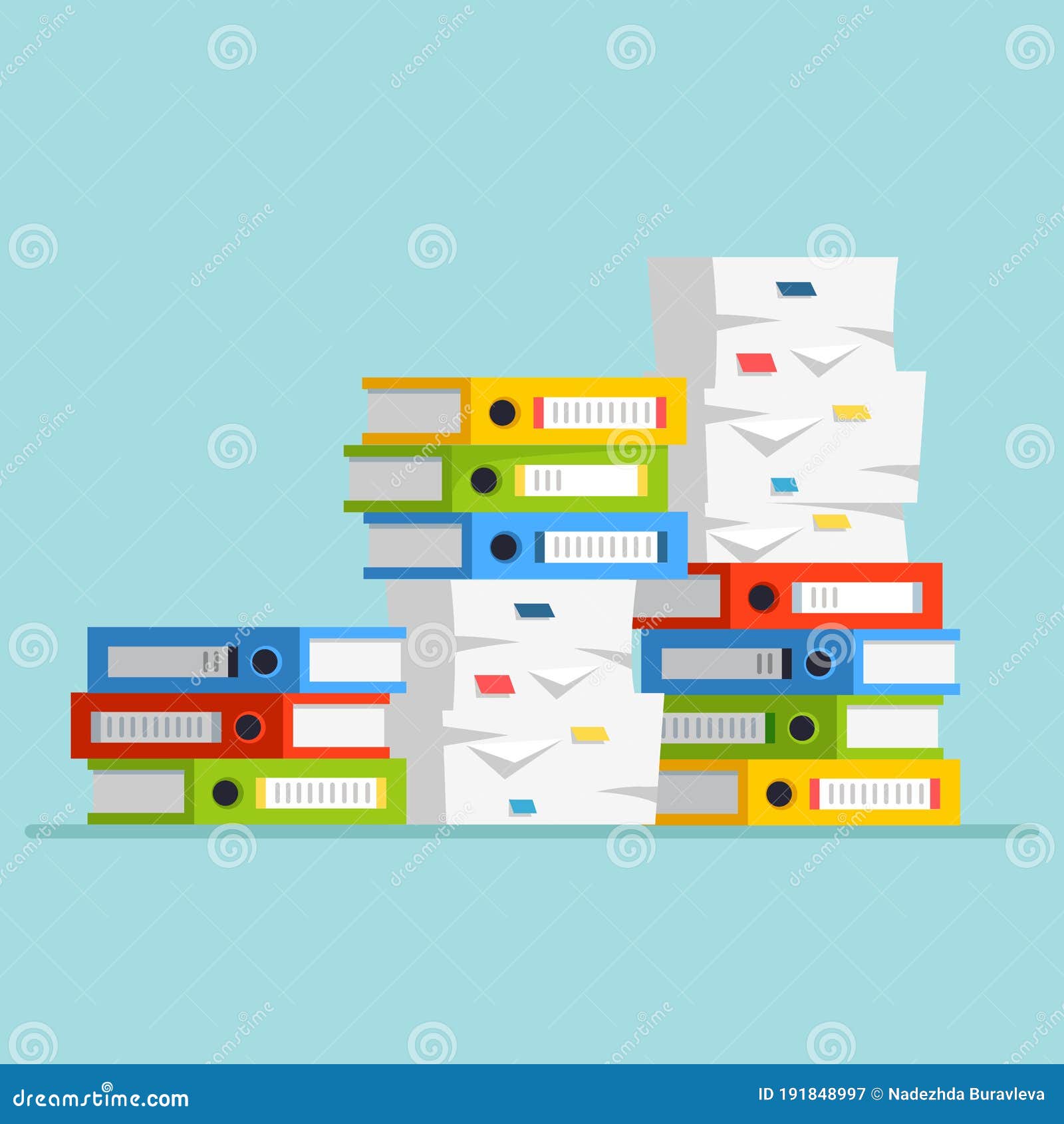 Pile of Paper, Document Stack with Carton, Cardboard Box, Folder ...