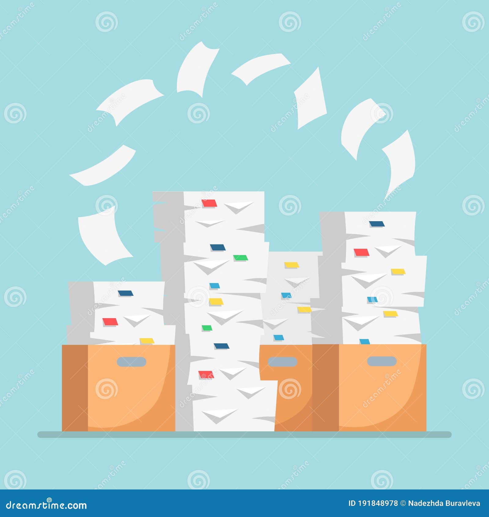 Pile Of Paper, Document Stack With Carton, Cardboard Box. Paperwork ...