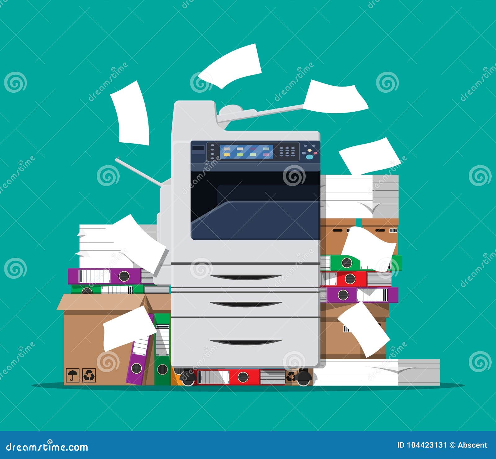 Pile Of Paper Documents And Printer Cartoon Vector | CartoonDealer.com ...