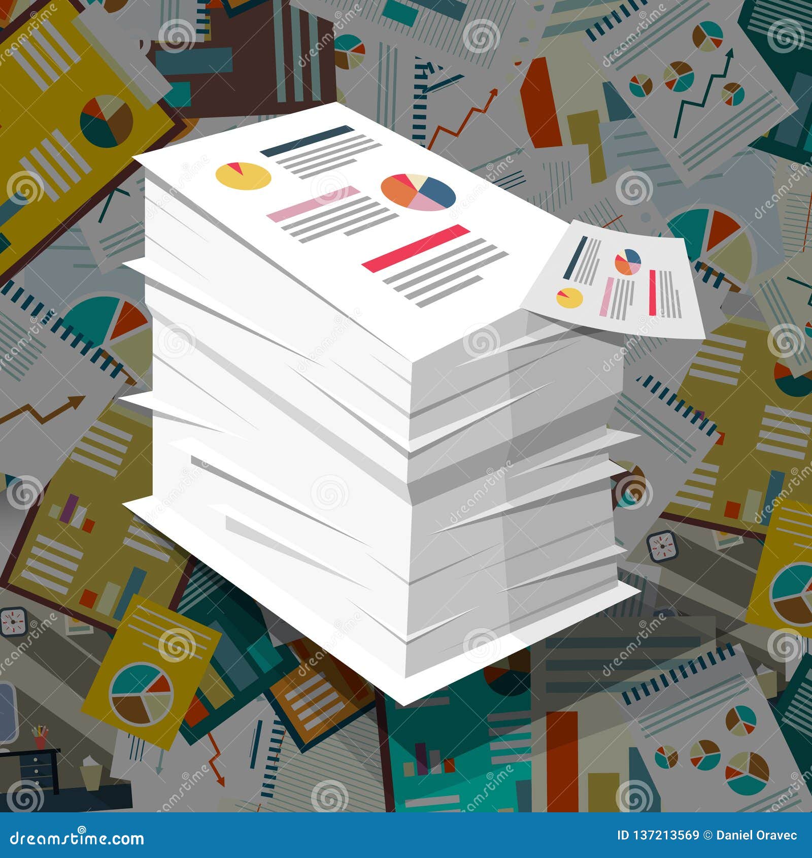 Pile Of Paper With Graphs On Paperwork Background. Cartoon Vector ...
