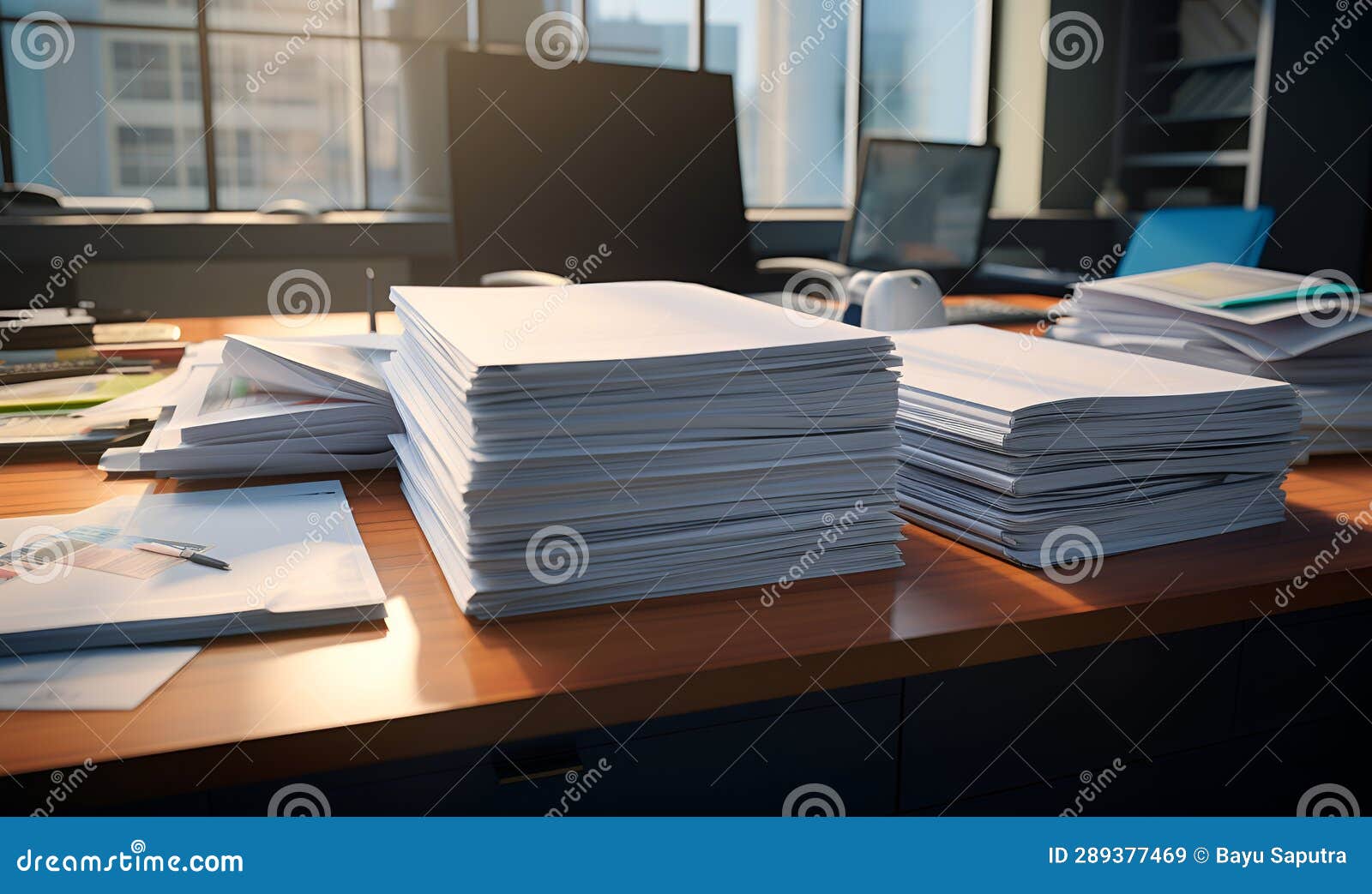 Pile of Papers on the Desk, Deadline Concept, Generative Ai Stock ...