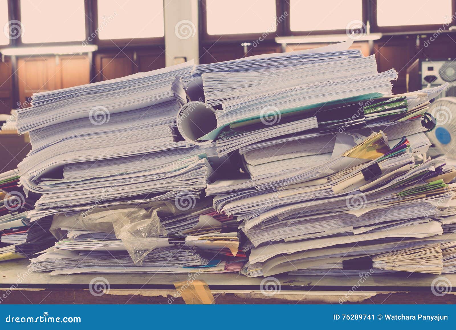 Pile of Papers Laid Overlap on the Desk Stock Image - Image of office ...