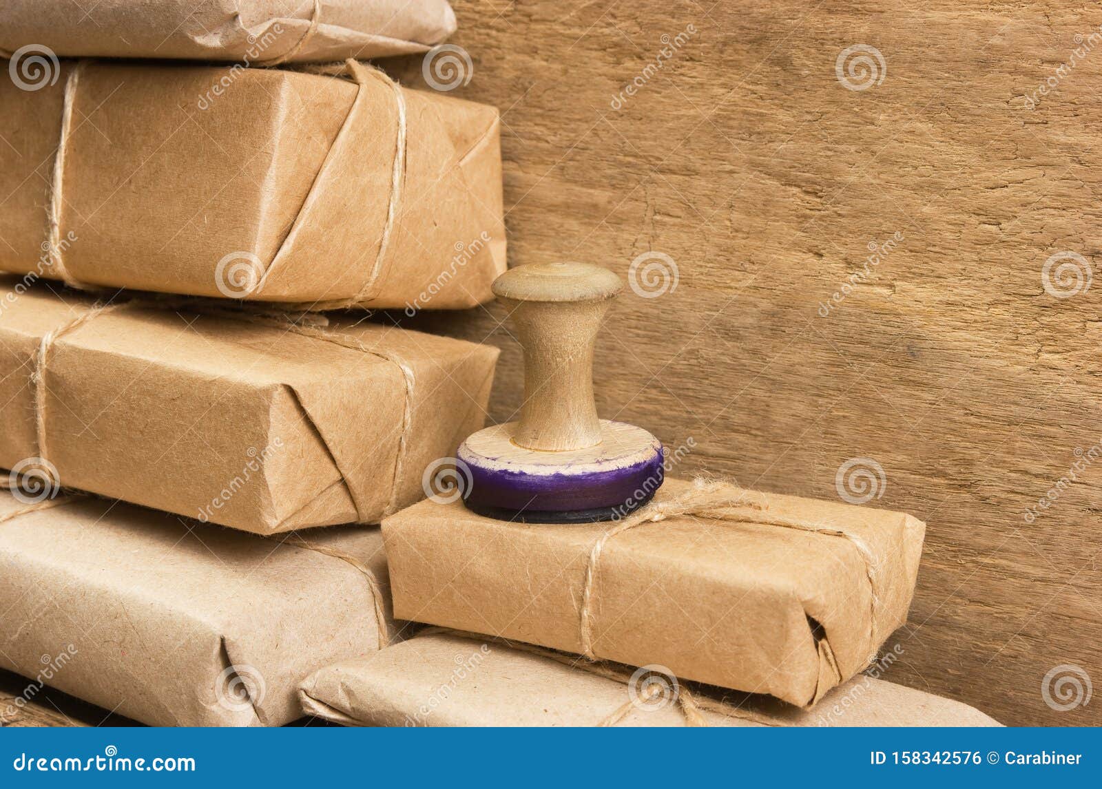Stack parcel in warehouse stock photo. Image of blank - 158342576