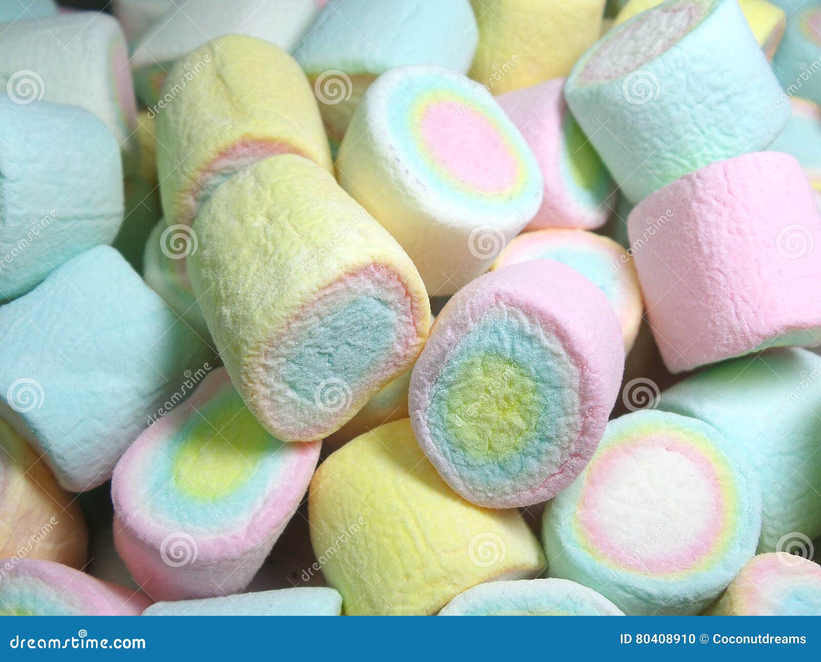 Pile of Pastel Yellow, Pink, Blue Colored Puffy Marshmallows Stock ...