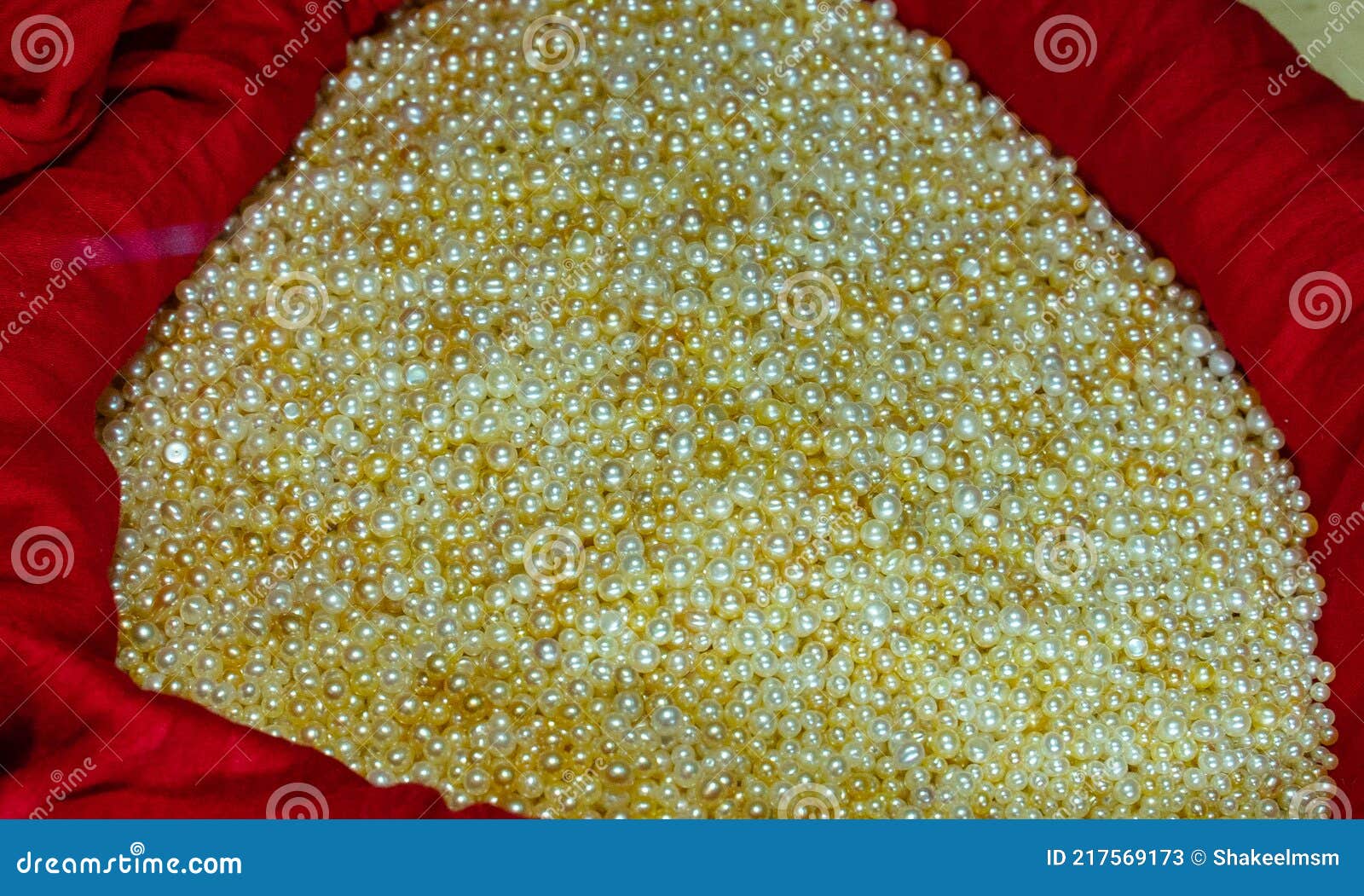 Pile of Pearls in the Red Cloth at a Shop in Qatar.. Selective Focus ...